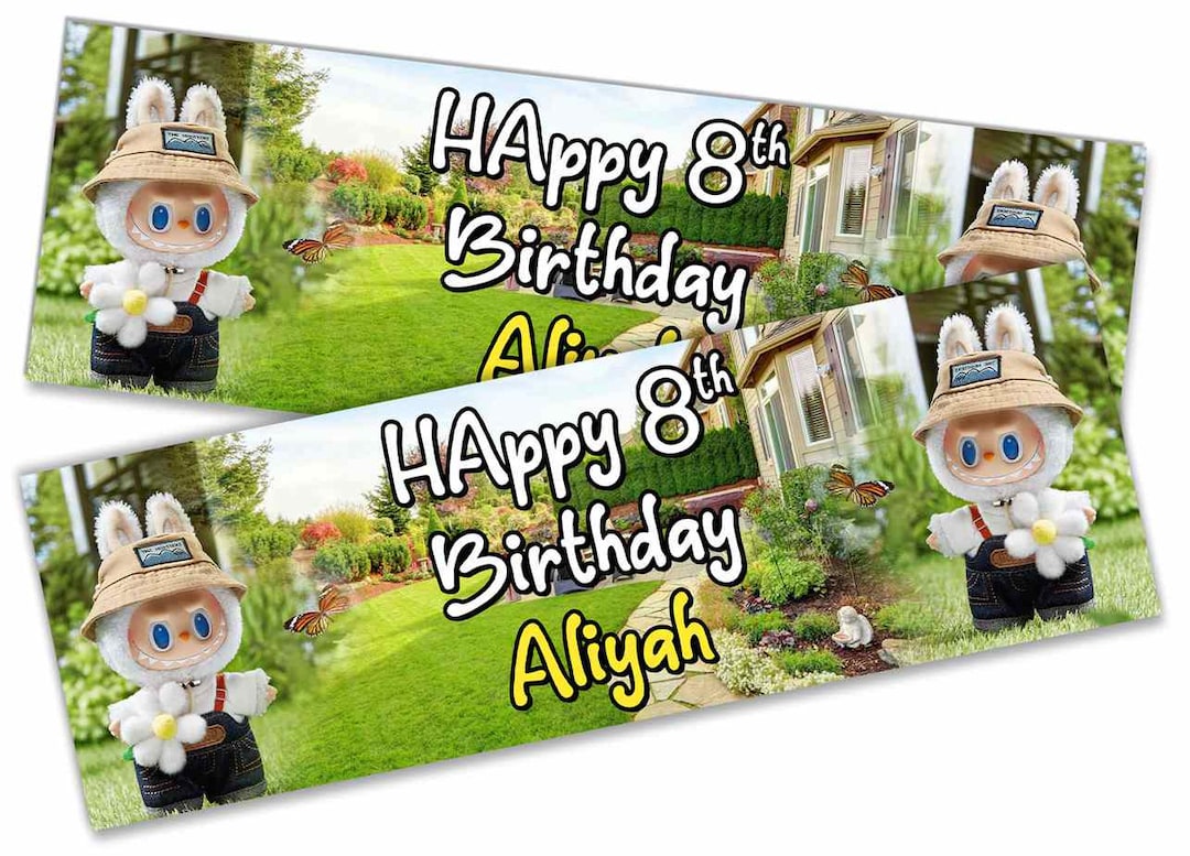 X2 Personalised Birthday Banner Labubu Monster Lafufu Design Children ...