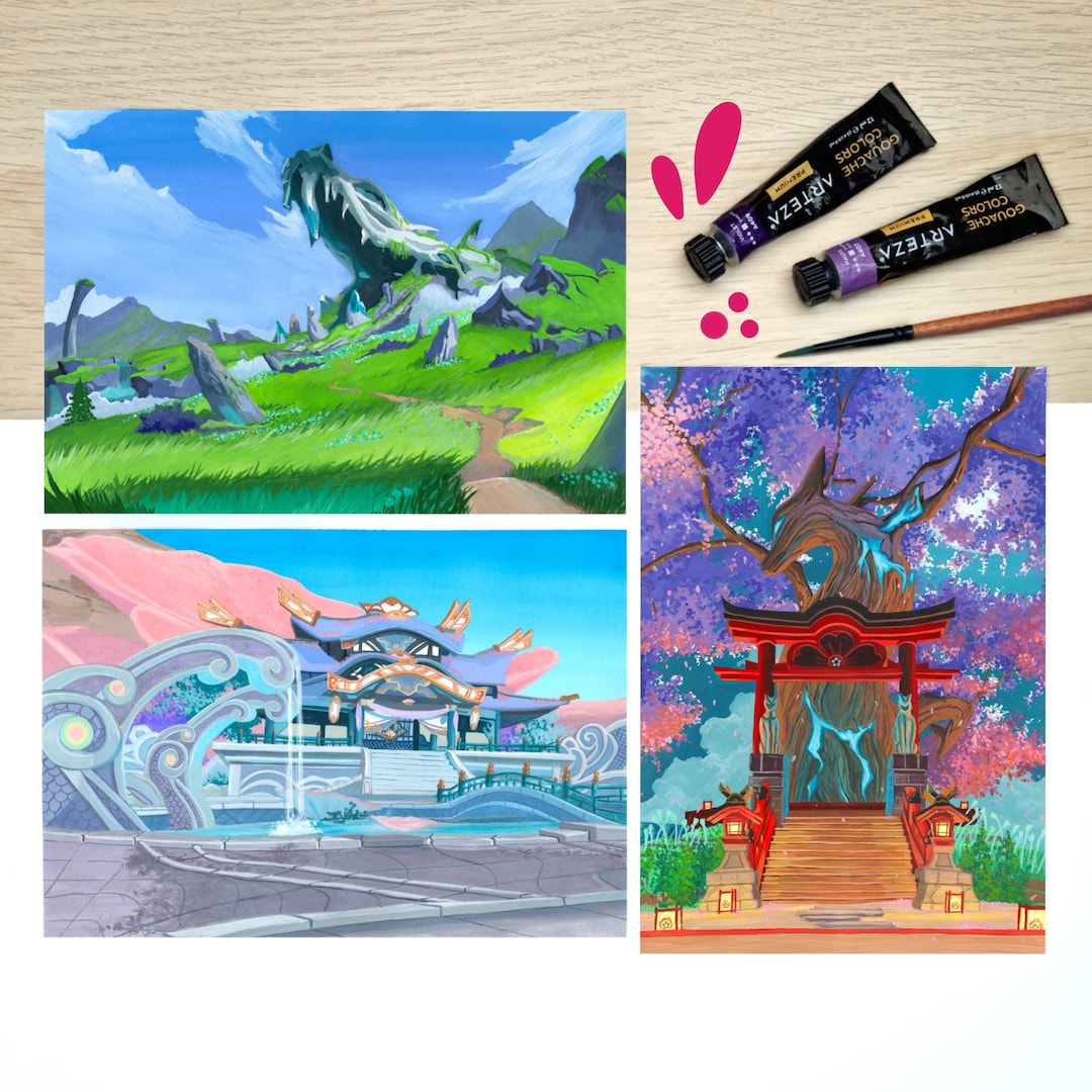 Genshin Impact Gouache Painting Inazuma Sangonomiya - Etsy
