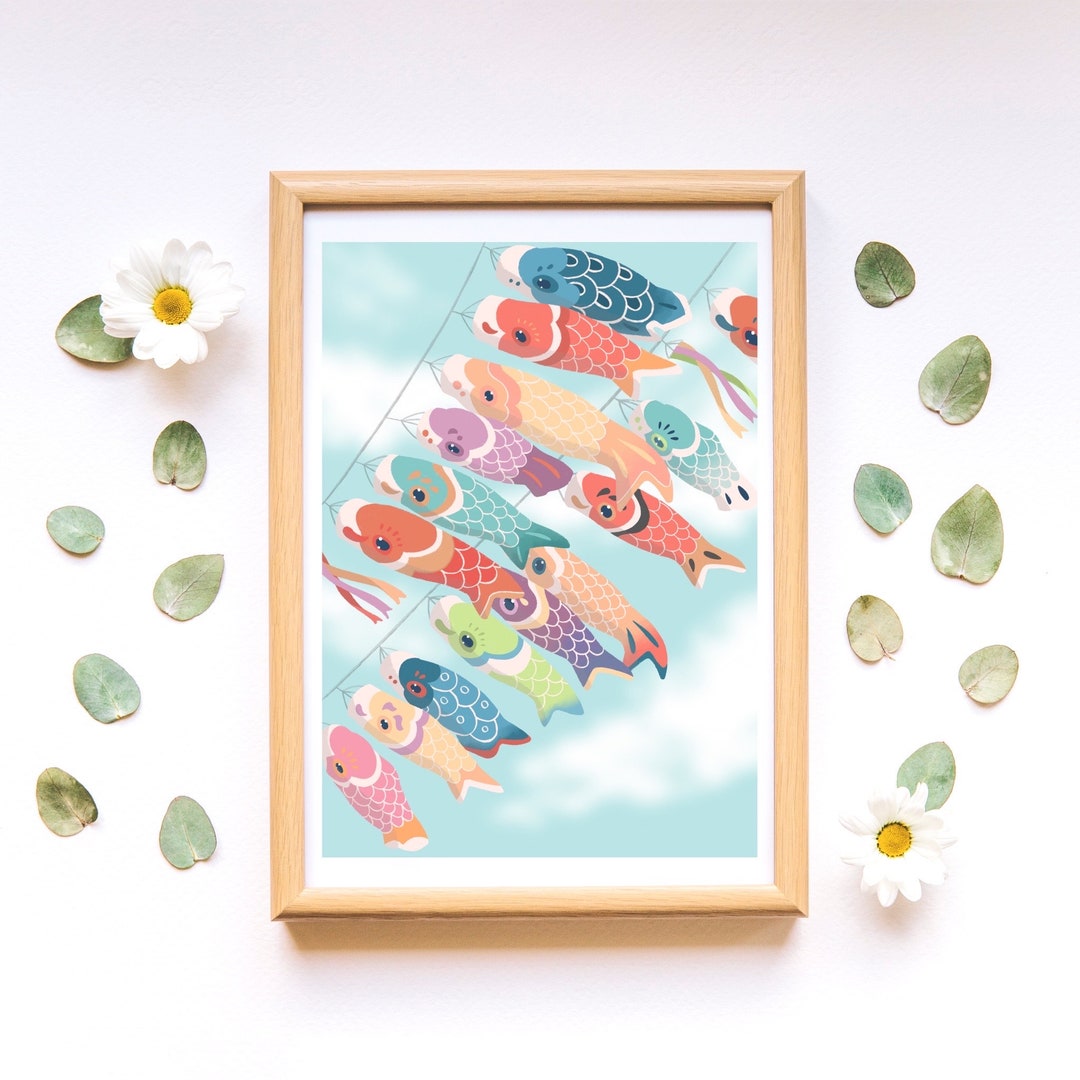 Japanese Koinobori Poster, Minimalist Koi Fish, Carp Streamer Children ...