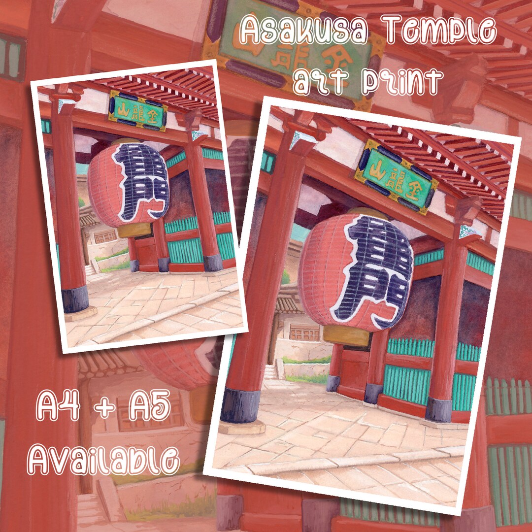 Asakusa Temple Anime Gouache Print | Gouache Painting | Bedroom Decor ...