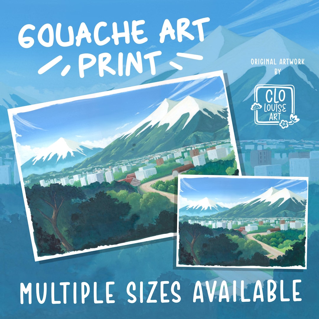 Japanese Mountain Town Anime Gouache Print | Gouache Painting | Bedroom ...