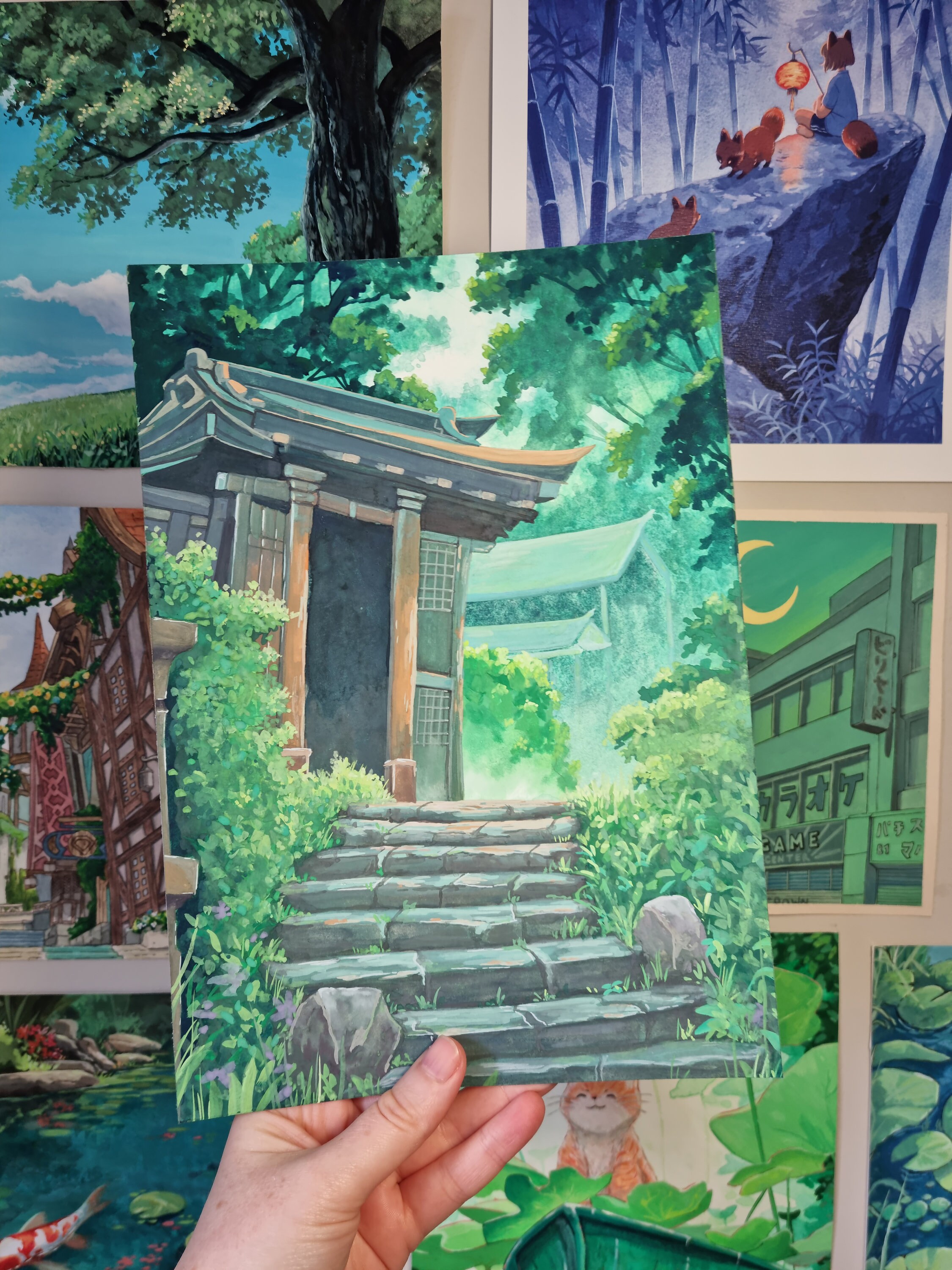 Woodland Shrine Anime Gouache Print Gouache Painting Bedroom Decor Fine ...