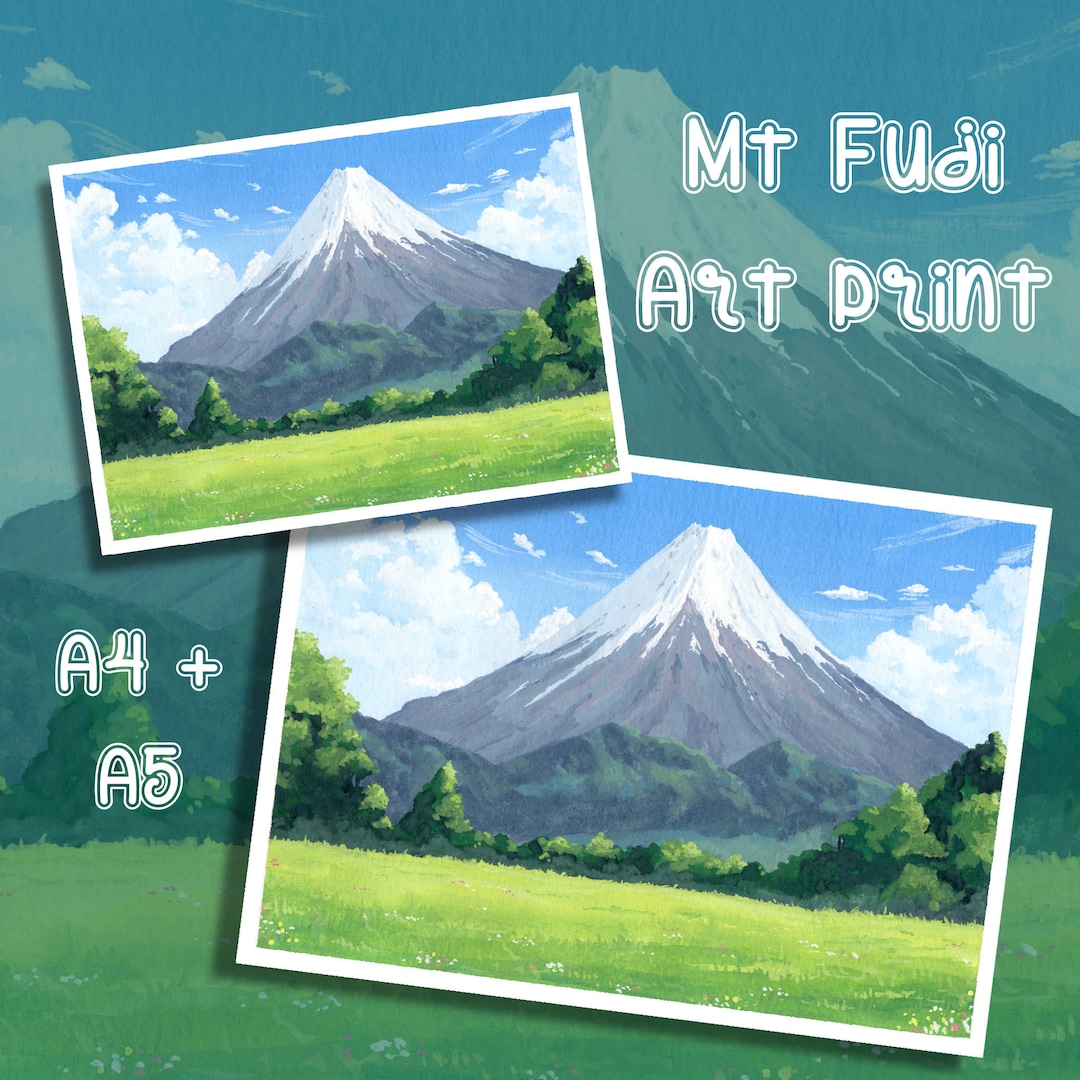 Mt. Fuji Anime Gouache Print | Gouache Painting | Bedroom Decor | Fine ...