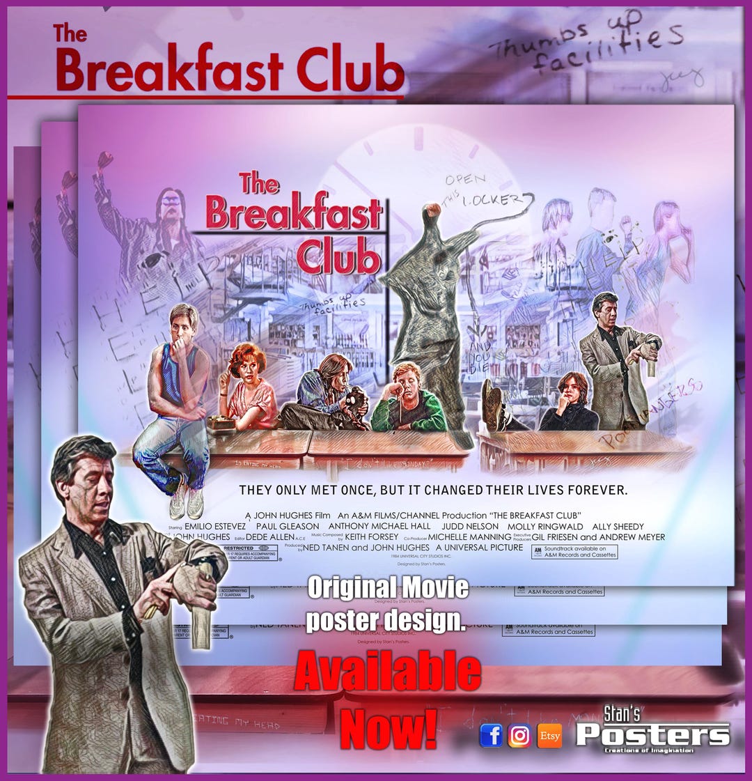 The Breakfast Club - Original Art Design. A3 Limited Edition, Retro ...