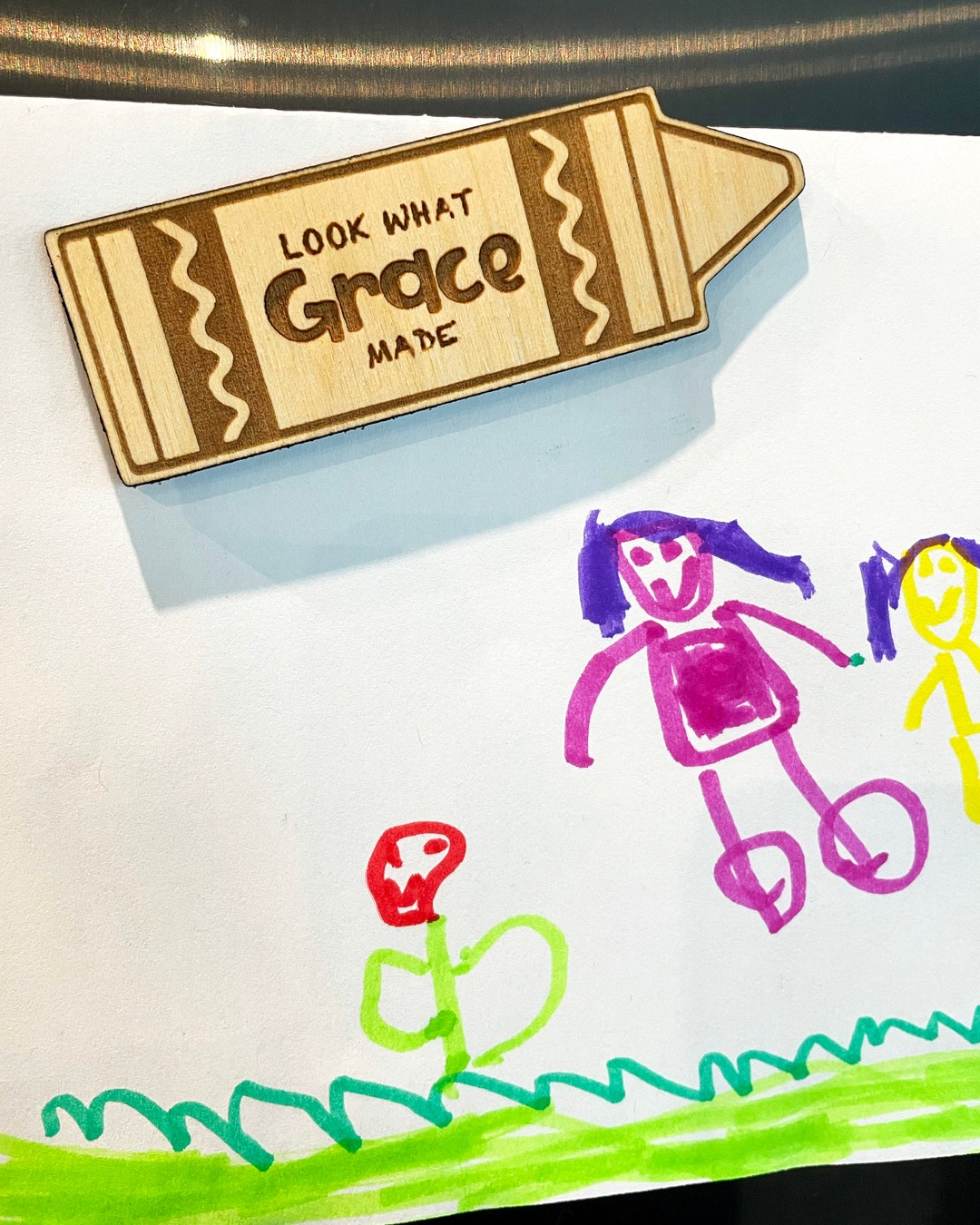 Wooden Kid's Artwork Refrigerator Magnet | Back to School Gift ...