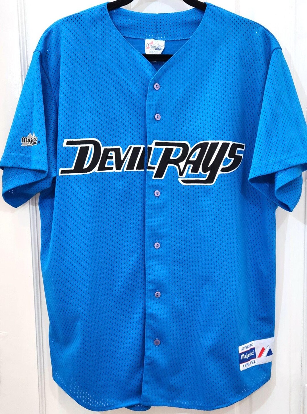 Tampa Bay Devil Rays 90s Majestic SKY Blue Jersey L Mesh MLB Baseball ...