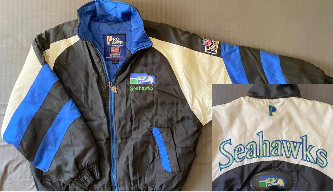 Seattle Seahawks 90s Pro Player Jacket Puffer Zip XL Blue - Etsy