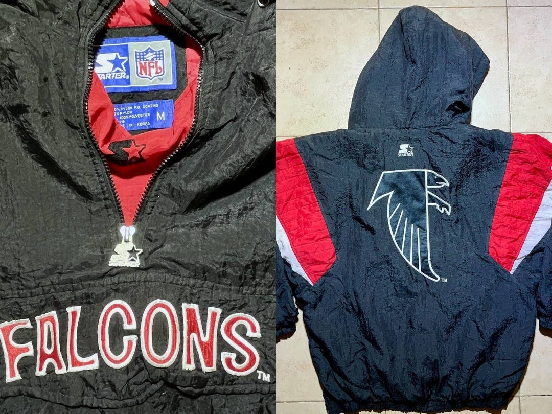 Atlanta Falcons 90s STARTER Puffer Jacket 1/2 Zip M Black Red NFL Pro ...