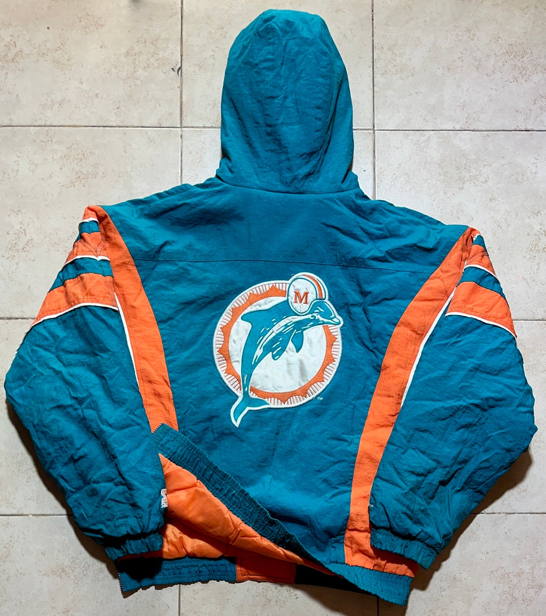 Miami Dolphins 90s STARTER Puffer Breakaway Jacket Yth XL 1/2 Zip NFL ...