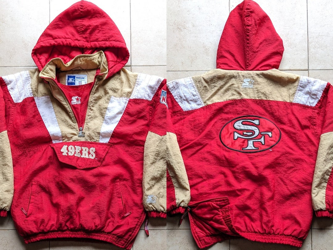 San Francisco 49ers 90s STARTER Puffer Jacket 1/2 Zip XL Red Gold NFL ...