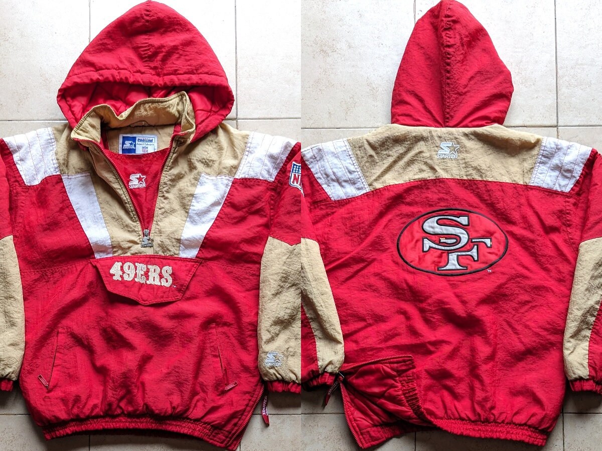 San Francisco 49ers 90s STARTER Puffer Jacket 1/2 Zip XL Red Gold NFL ...