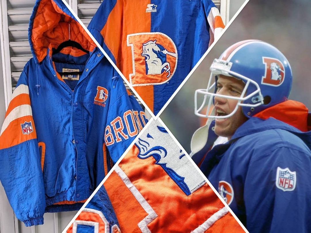 Denver Broncos 90s STARTER Puffer Jacket Split XL Blue Orange NFL Pro ...
