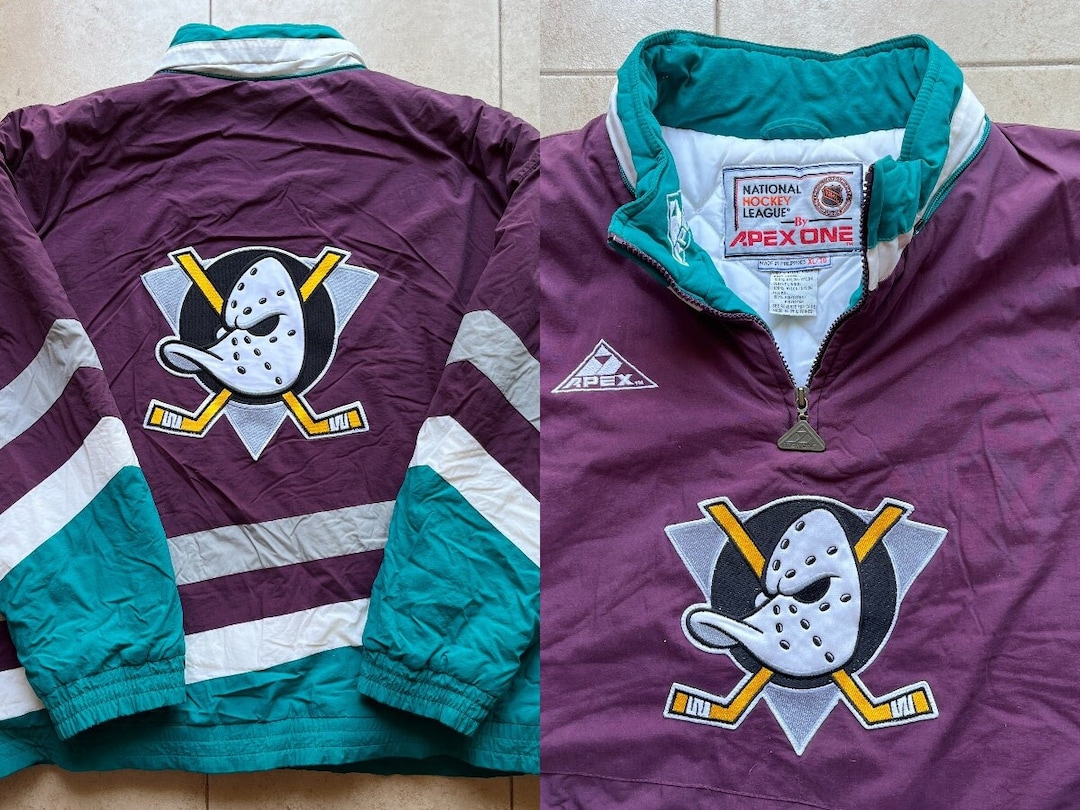 Anaheim Mighty Ducks 90s APEX Puffer 1/4 Jacket Purple Teal XL NHL ...