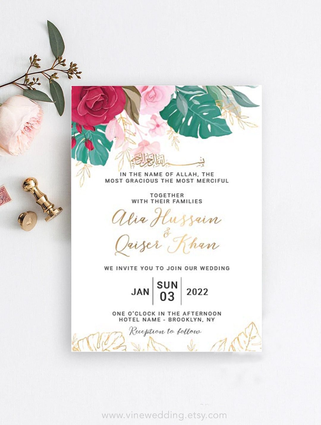 Nikah Invitation, Muslim Wedding Invitation, Nikkah Invite Template ...