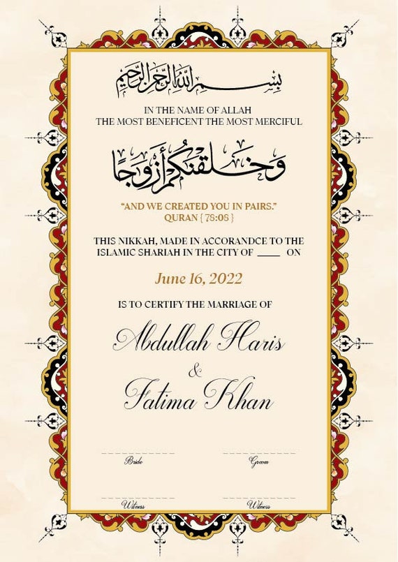 Islamic Marriage Contract Template