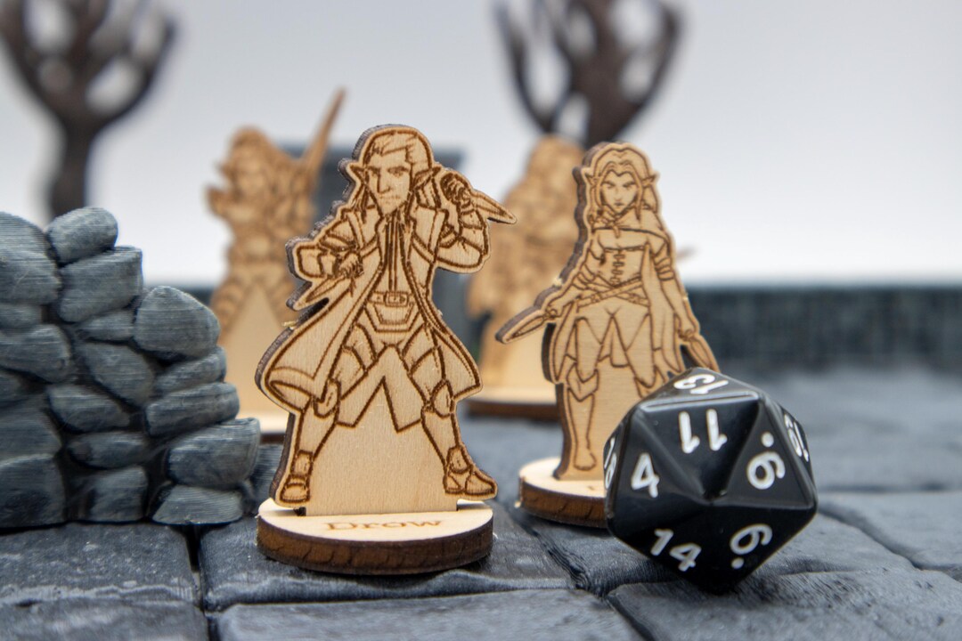 Drow (set of 4) Miniature 2D Wood Set for Dnd - RPG Mini Table Top Game ...