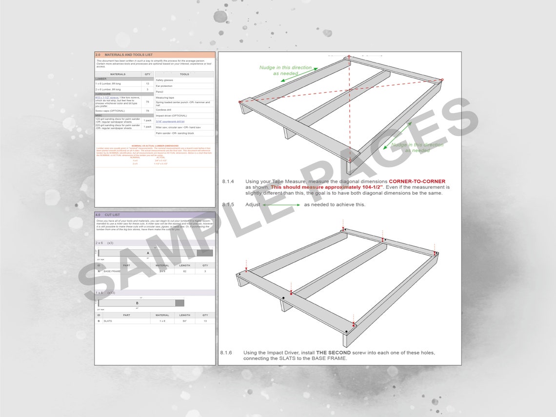 KING Modern Platform Bed Detailed Printable PDF | Etsy UK
