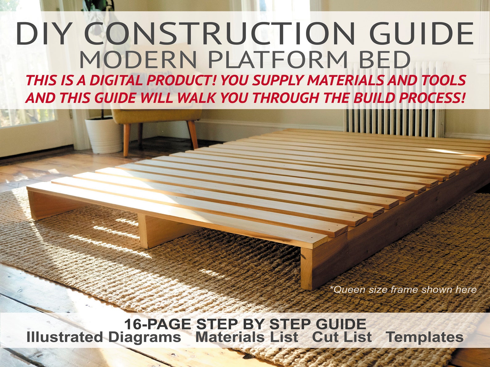 CALIFORNIA KING - Modern Platform Bed - Detailed Printable PDF ...
