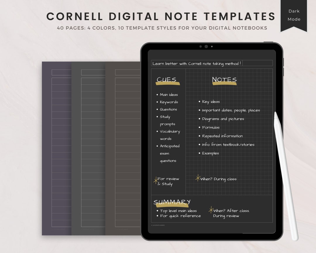 Cornell Digital Note Taking Template, Digital Notepad, Note Taking ...