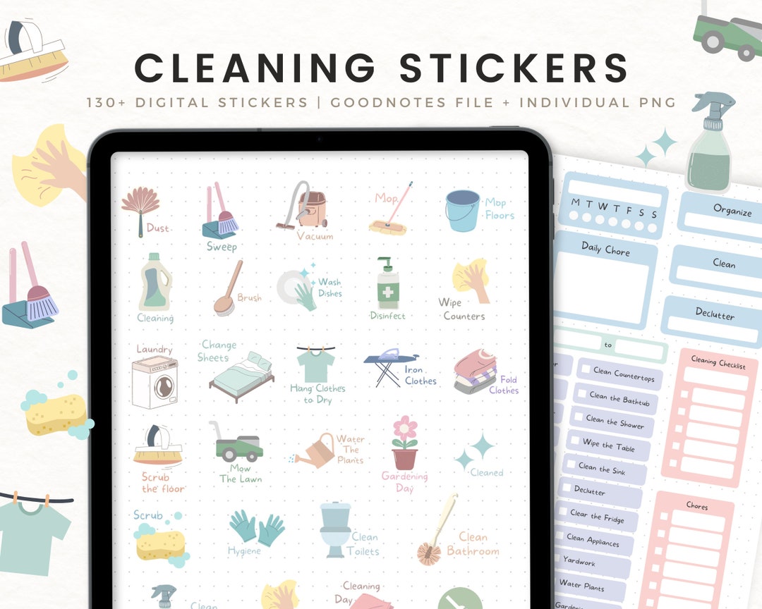 Cleaning Digital Planner Stickers for Goodnotes, Chores Stickers for ...
