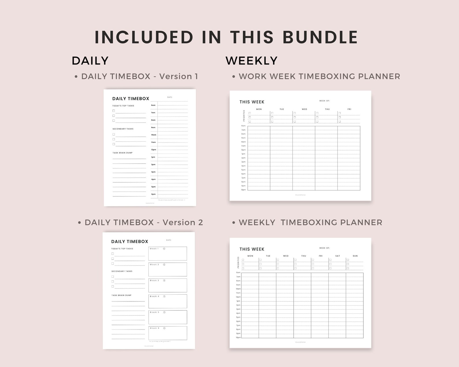 Time Box Planner Bundle Printable Weekly, Daily Hourly Time Blocking ...