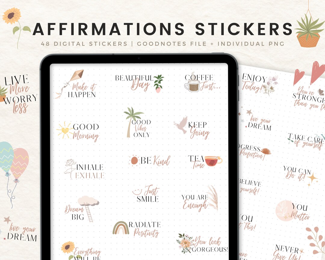 Positive Affirmations Digital Planner Stickers for Goodnotes, Uplifting ...