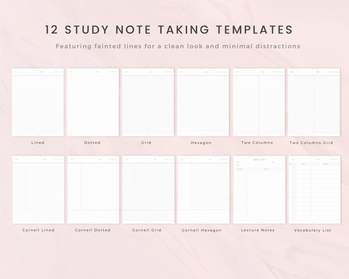 Study Digital Note Taking Template, Student Lecture Notes Template ...