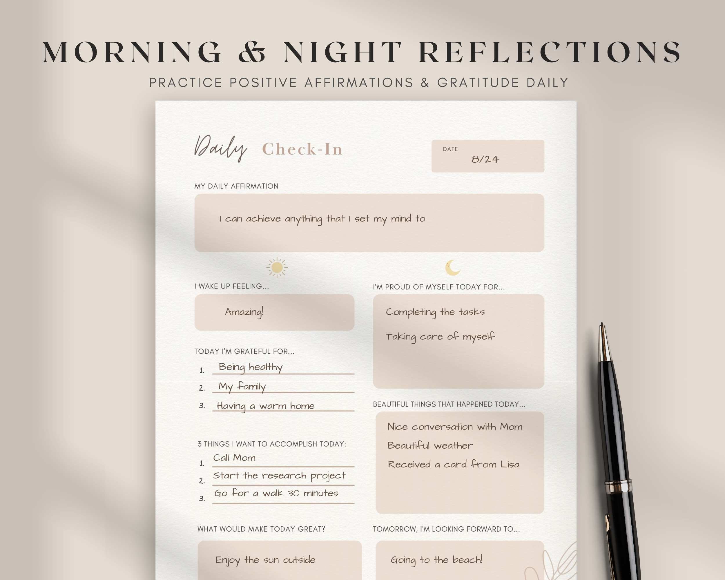 Digital Daily Reflections Template, 5 Minute Daily Gratitude, iPad ...