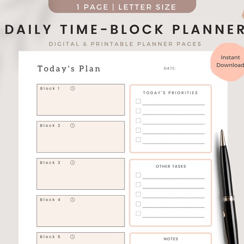Time Boxing Printable Template Entrepreneur Daily Planner - Etsy