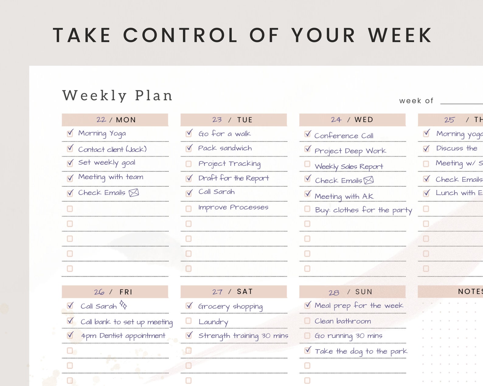 Weekly To-do List, Weekly Schedule, Weekly Checklist Planner, Weekly ...