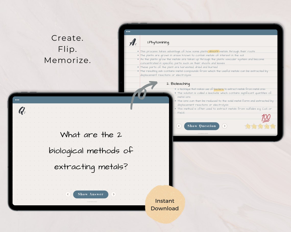 48 Digital Flashcards, Study Cards for Goodnotes, Notability, Lined ...
