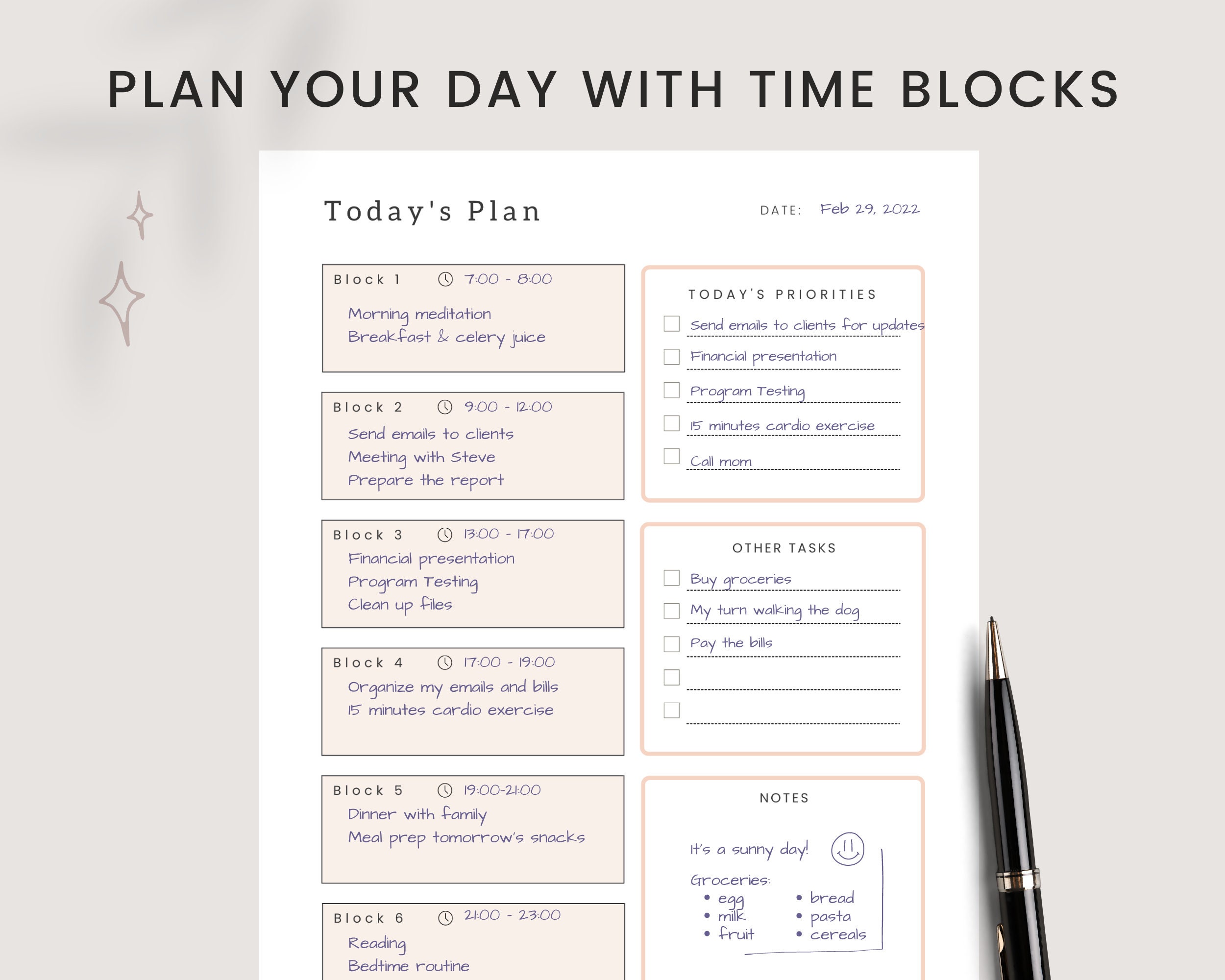 Time Blocking Planner, Work From Home Planner, Productivity Planner ...