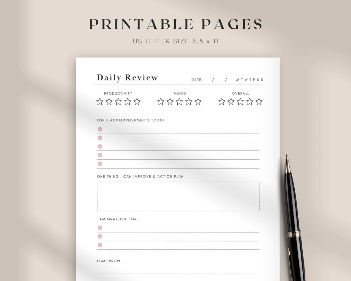 Digital Daily Review, Daily Reflection Journal, 5 Minute Bedtime ...