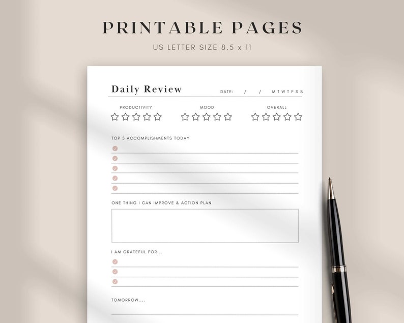 Digital Daily Review, Daily Reflection Journal, 5 Minute Bedtime ...