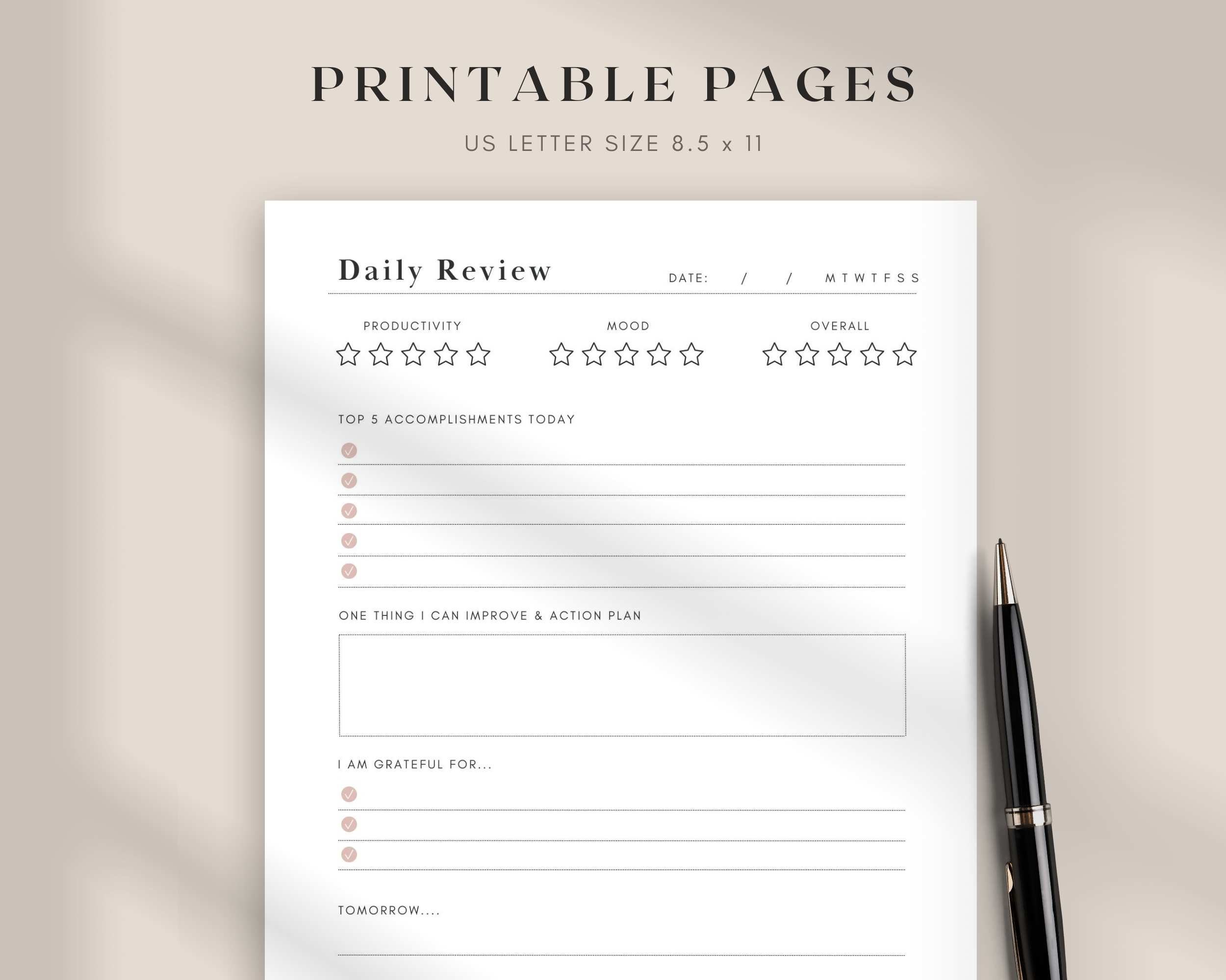 Digital Daily Review, Daily Reflection Journal, 5 Minute Bedtime ...