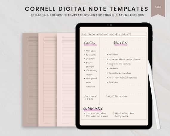 Cornell Digital Note Taking Template Digital Notepad Note | Etsy