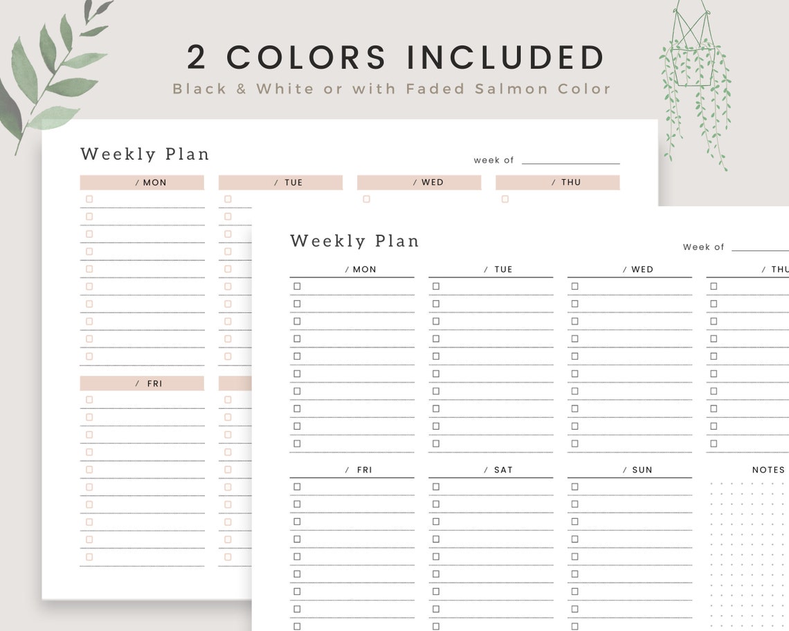 Weekly To-do List Weekly Schedule Weekly Checklist Planner - Etsy