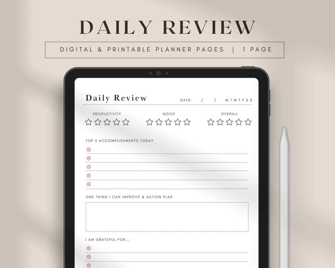 Digital Daily Review, Daily Reflection Journal, 5 Minute Bedtime ...
