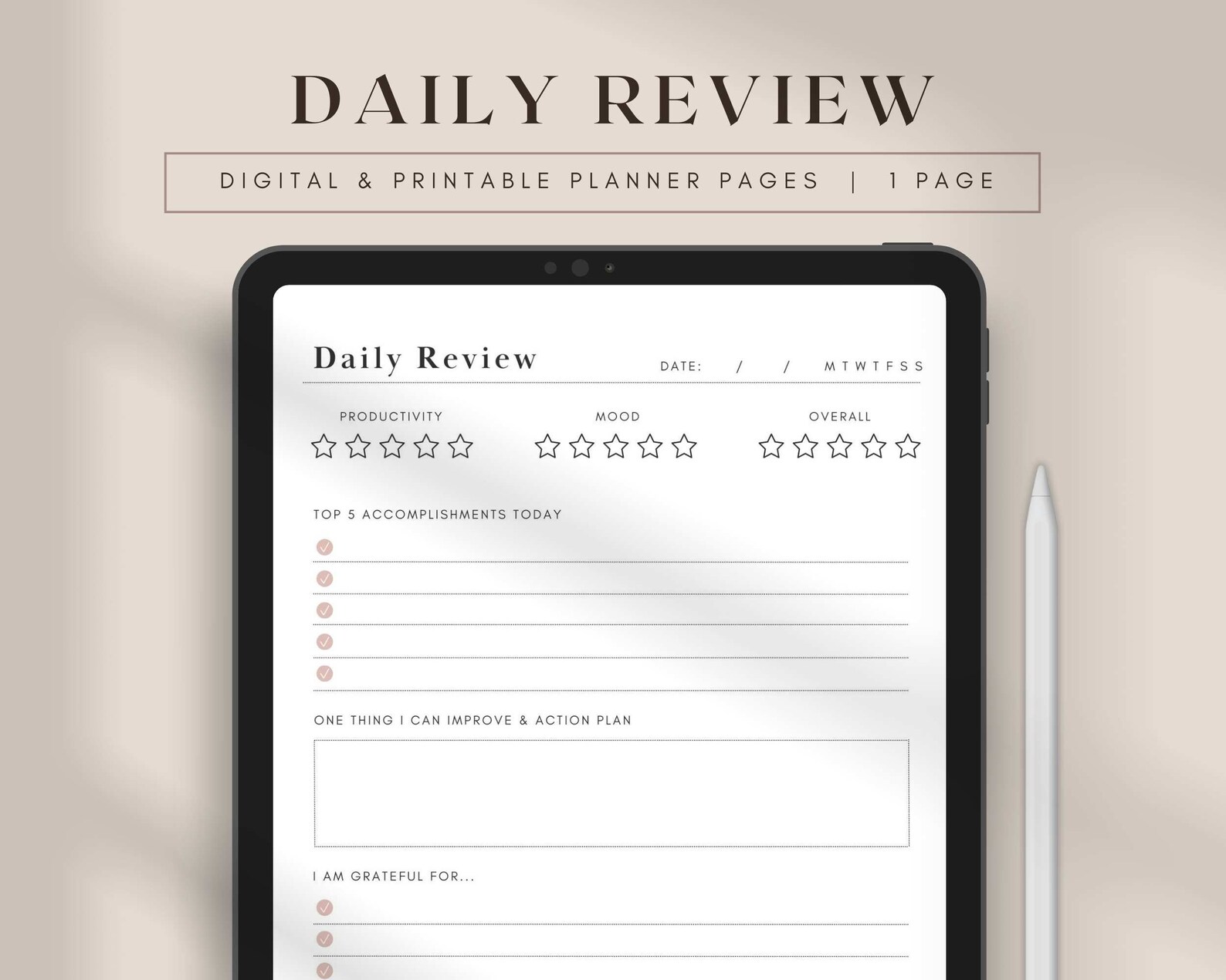 Digital Daily Review, Daily Reflection Journal, 5 Minute Bedtime ...