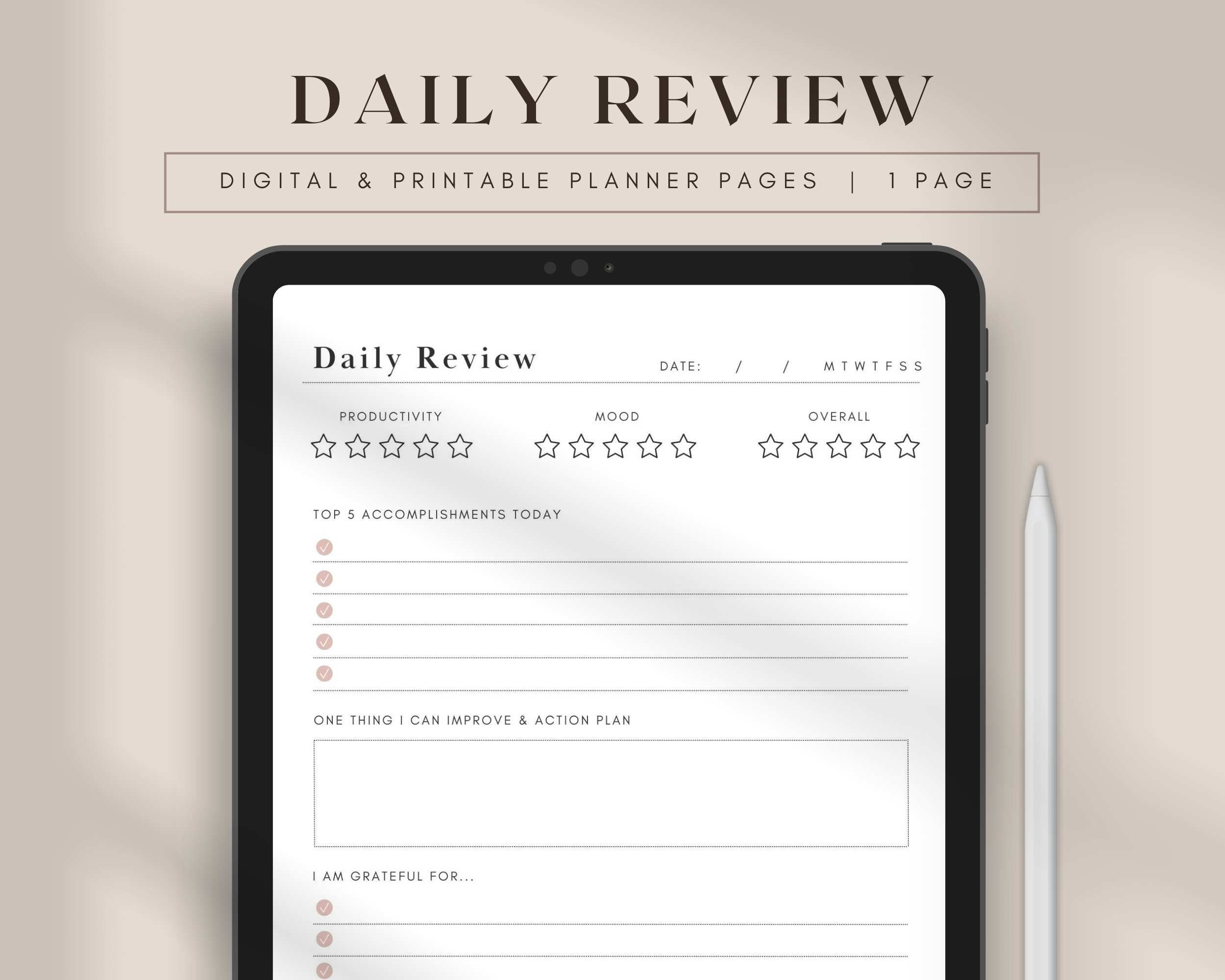 Digital Daily Review, Daily Reflection Journal, 5 Minute Bedtime ...
