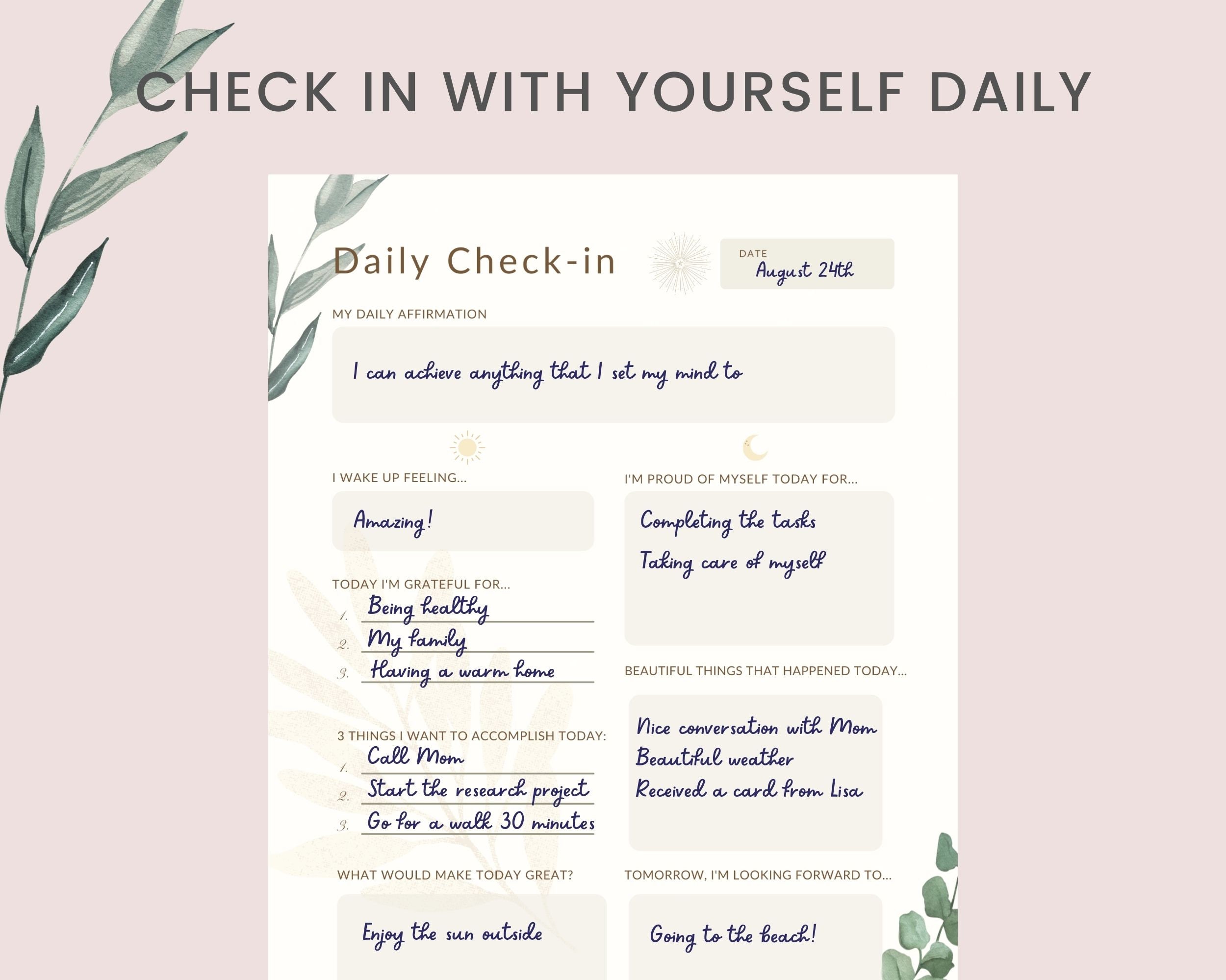 Daily Check in Digital & Printable Journal Mindfulness Self - Etsy