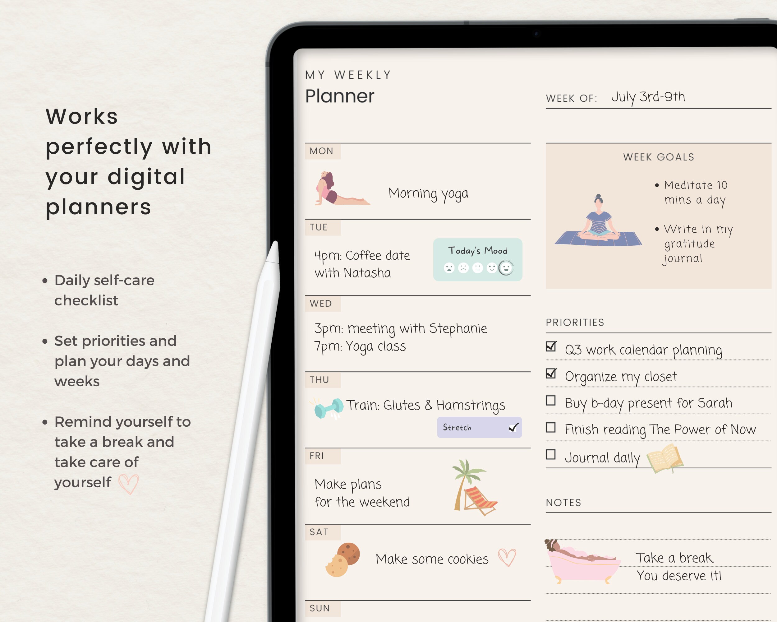 Self-care Digital Stickers for Goodnotes, Daily Routine Stickers for ...