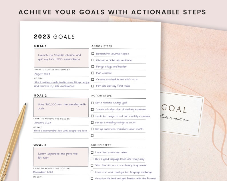 Goal Planner Bundle Printable 2023 Goals Tracker Smart Goal Setting