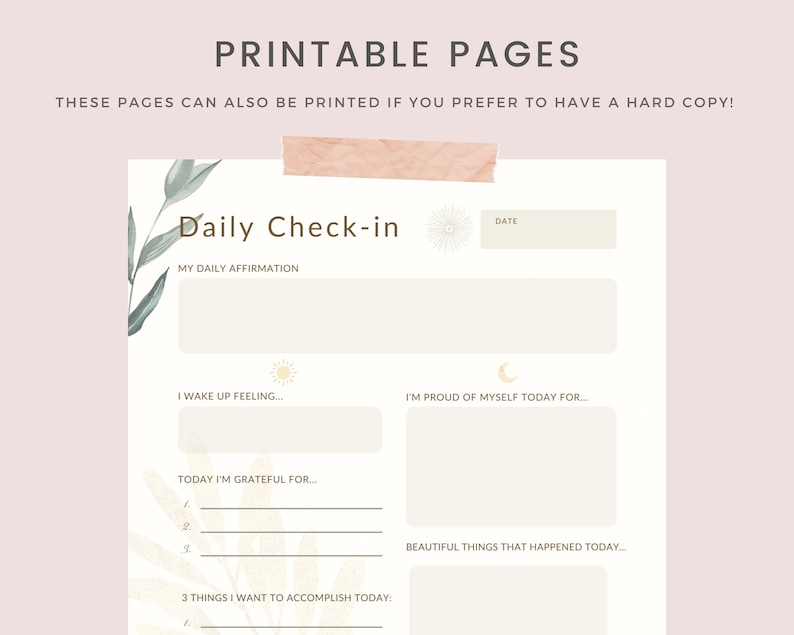 Daily Check in Digital & Printable Journal Mindfulness Self - Etsy