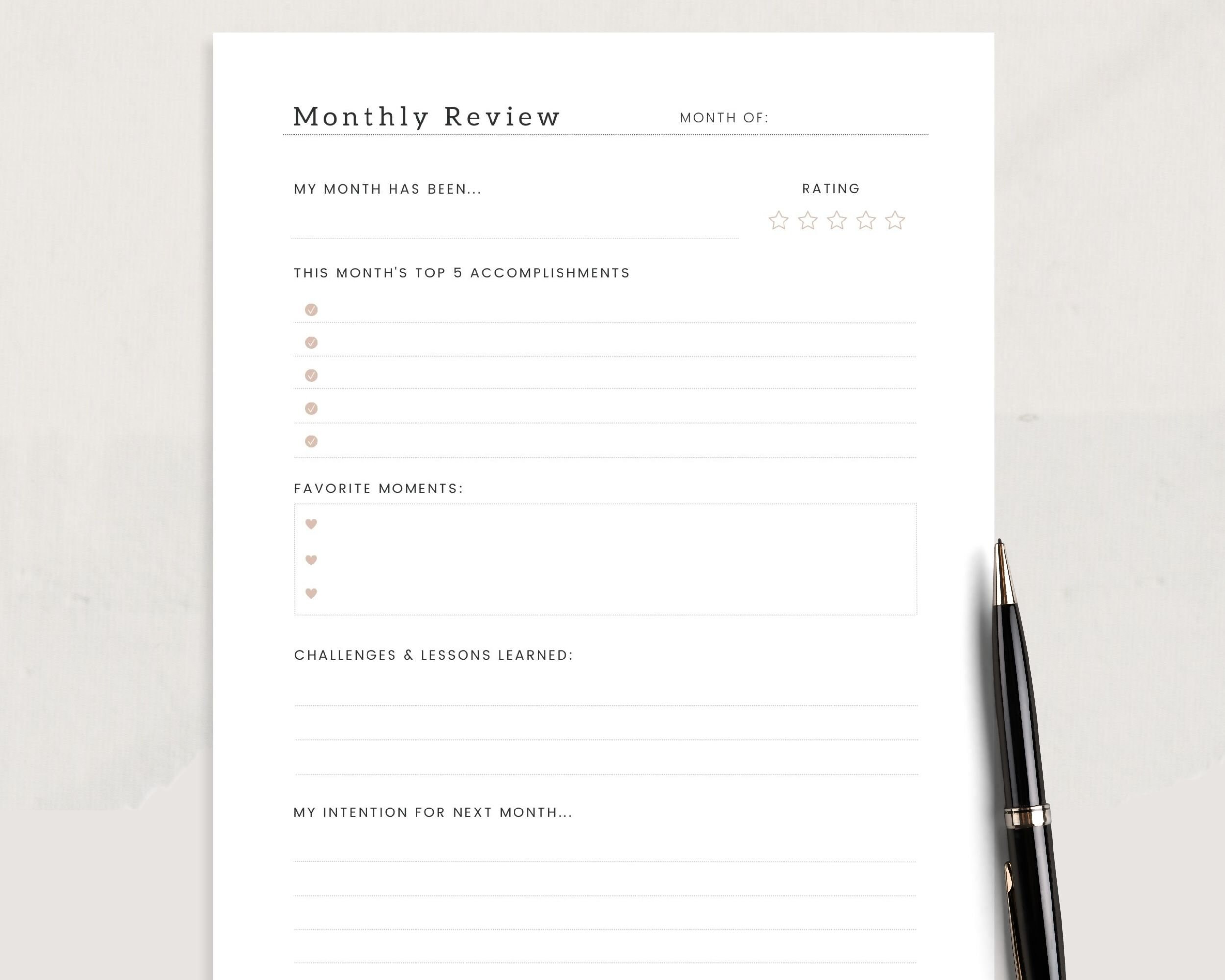 Monthly Review, Monthly Reflection, Monthly Planner Journal, Monthly ...