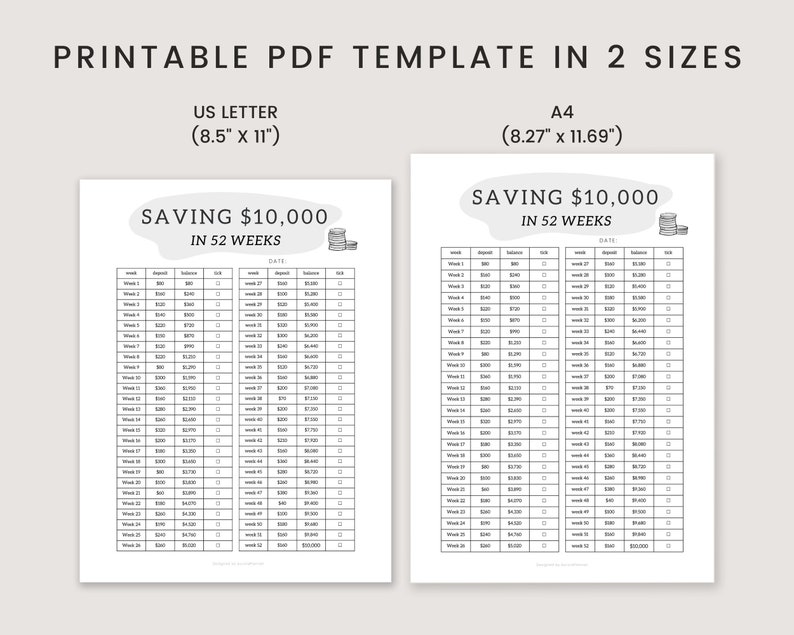 52-week Savings Challenge Printable, Digital Money Savings Tracker ...