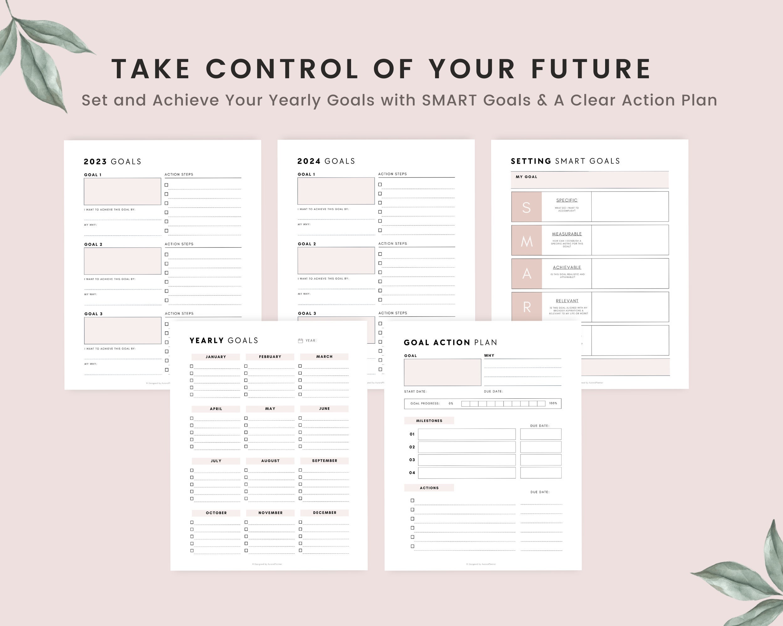 Goal Planner Bundle Printable, 2023 Goals Tracker, SMART Goal Setting ...