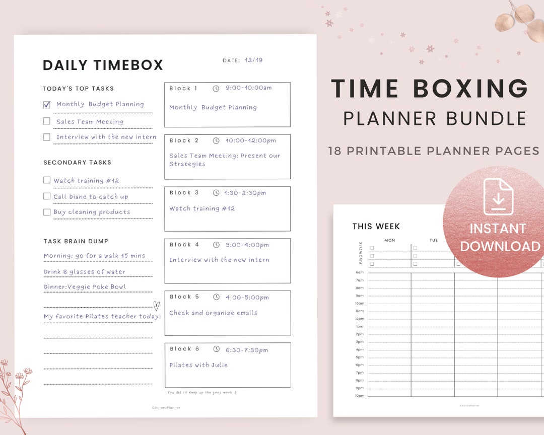 Time Box Planner Bundle Printable Weekly, Daily Hourly Time Blocking ...