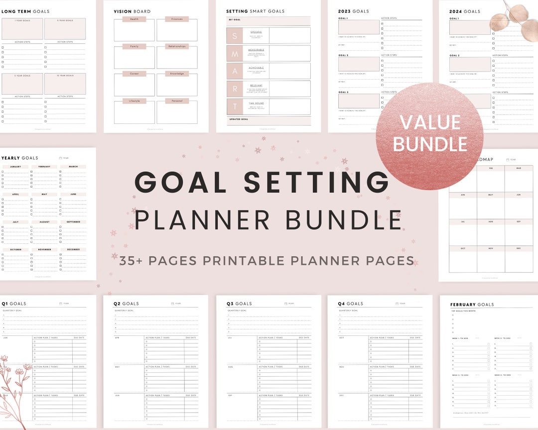 Goal Planner Bundle Printable, 2023 Goals Tracker, SMART Goal Setting ...