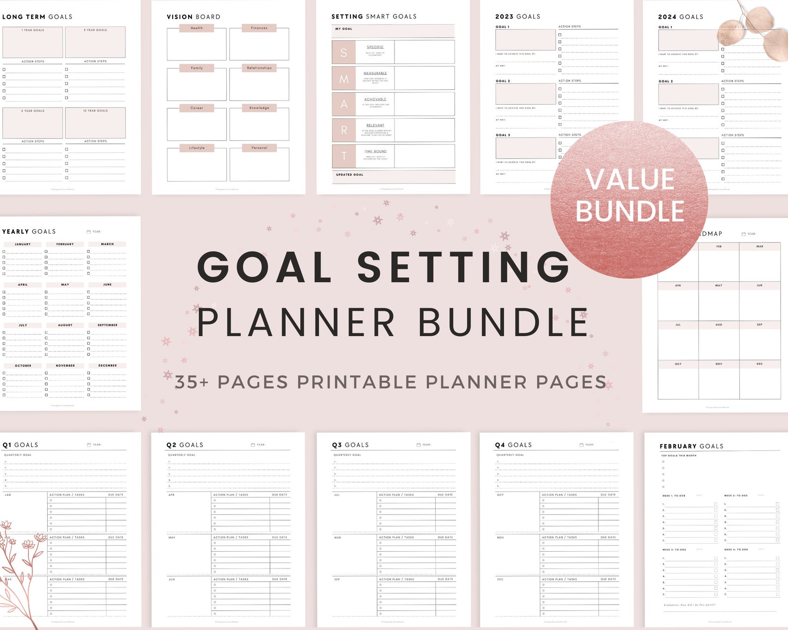 Goal Planner Bundle Printable, 2023 Goals Tracker, SMART Goal Setting ...